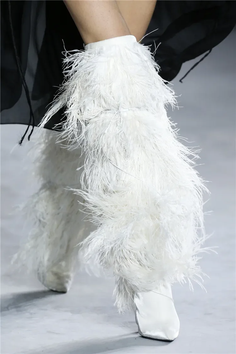 Size 34-45 Show Feather Boots Sexy Ostrich Hair High Heel Pointed ...