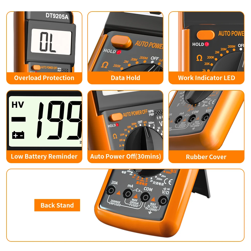 Dt9205a Digital Multimeter Electrical Multimeter Tester Multimetro ...