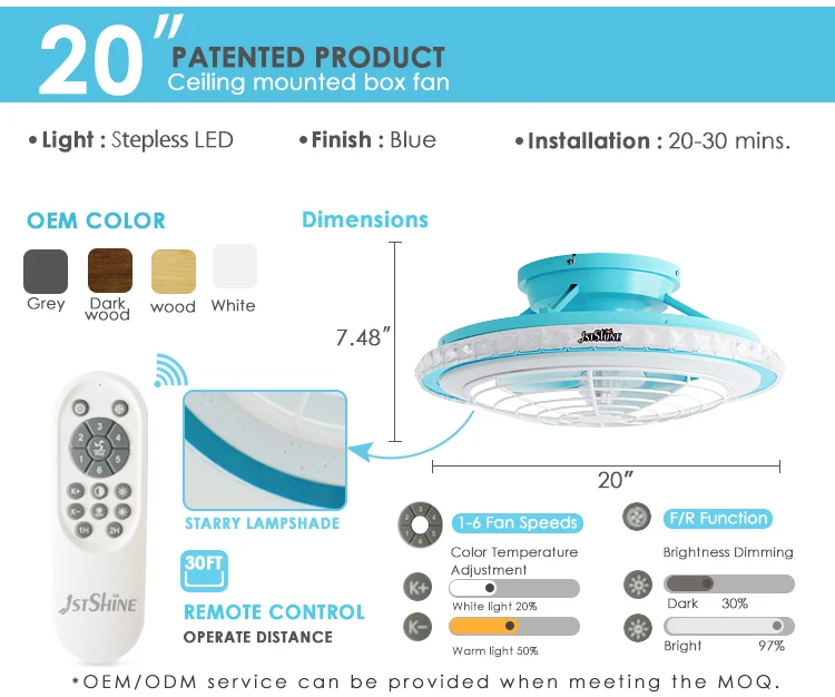 1stshine Led Ceiling Fan 110-220v Home High Airflow OEM Color Blue ...