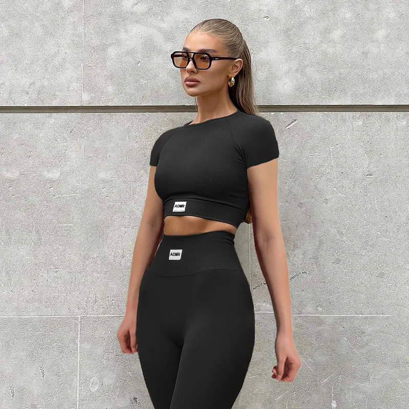 Wholesale Women Sports Gym Wear Workout Set Tights Crop Top 2 Pieces Seamless Fitness Yoga Set ...