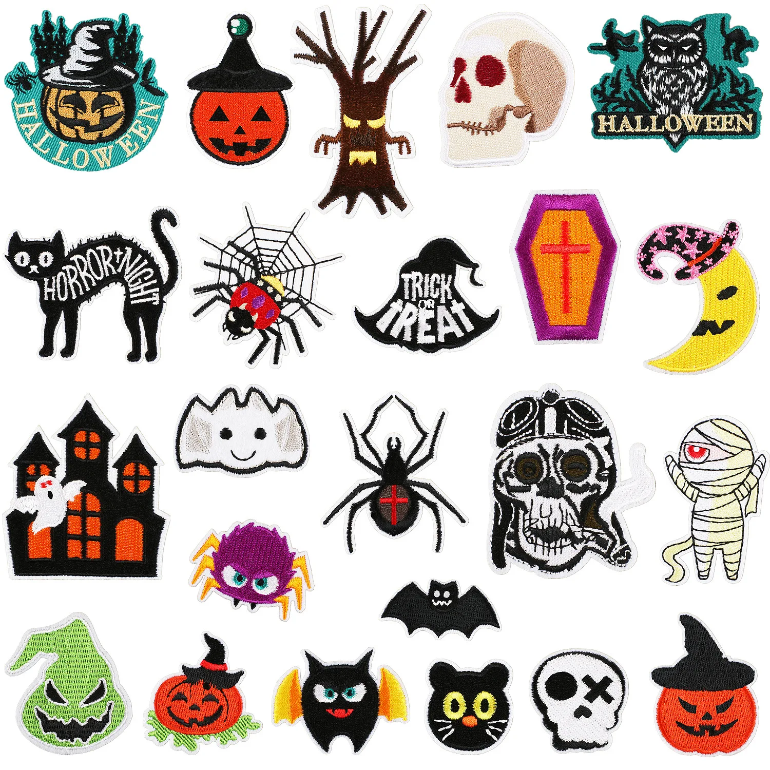 Halloween Terror Pumpkin Bat Witch Embroidered Patches Custom Iron-On ...