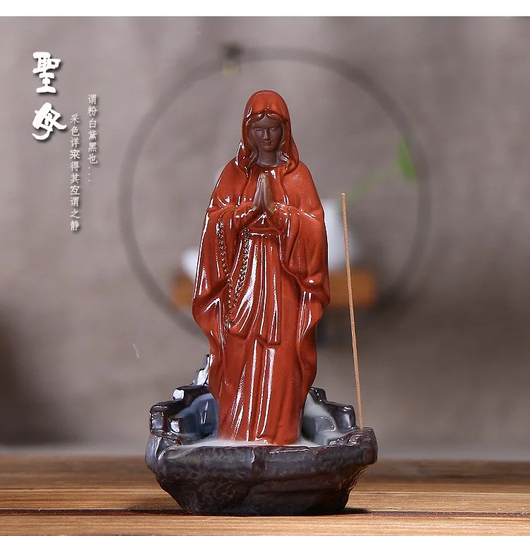 Ceramic Jesus Christ Virgin Mary Statue Figurine - Incense Holder