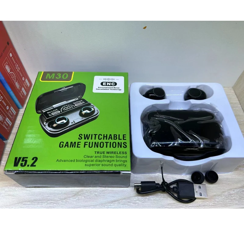 M30 Headphones Tws Wireless Earphones V5.3 9d Stereo With Flashlight ...