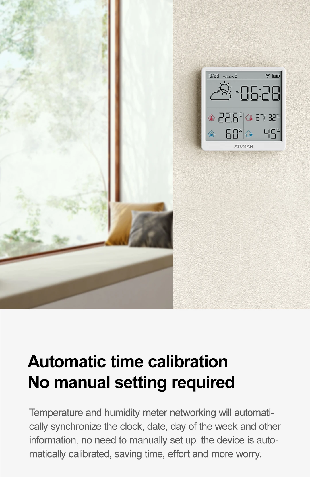 Atuman Th3 Indoor Digital Thermometer Hygrometer Temperature Humidity ...