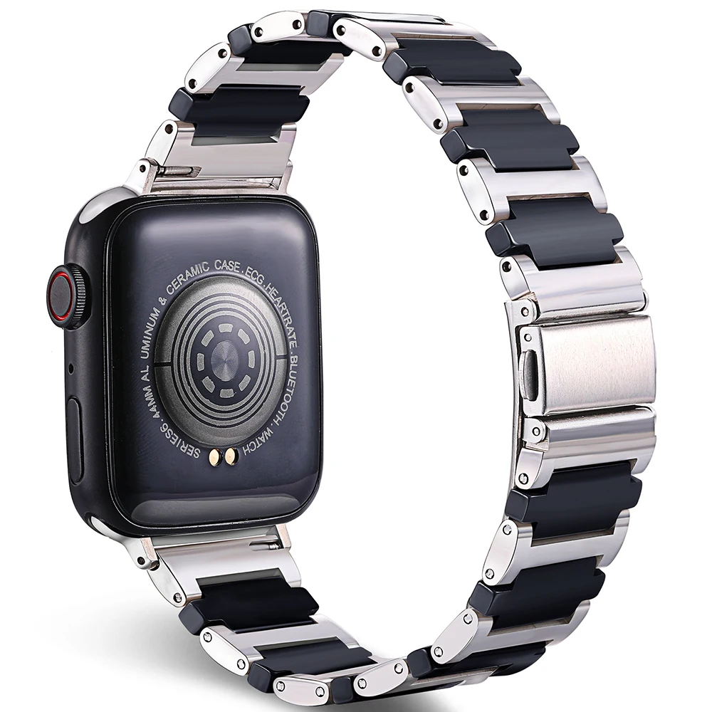Metal Stainless Steel Ceramic Watch Strap For Apple Watch Band Series 7 ...