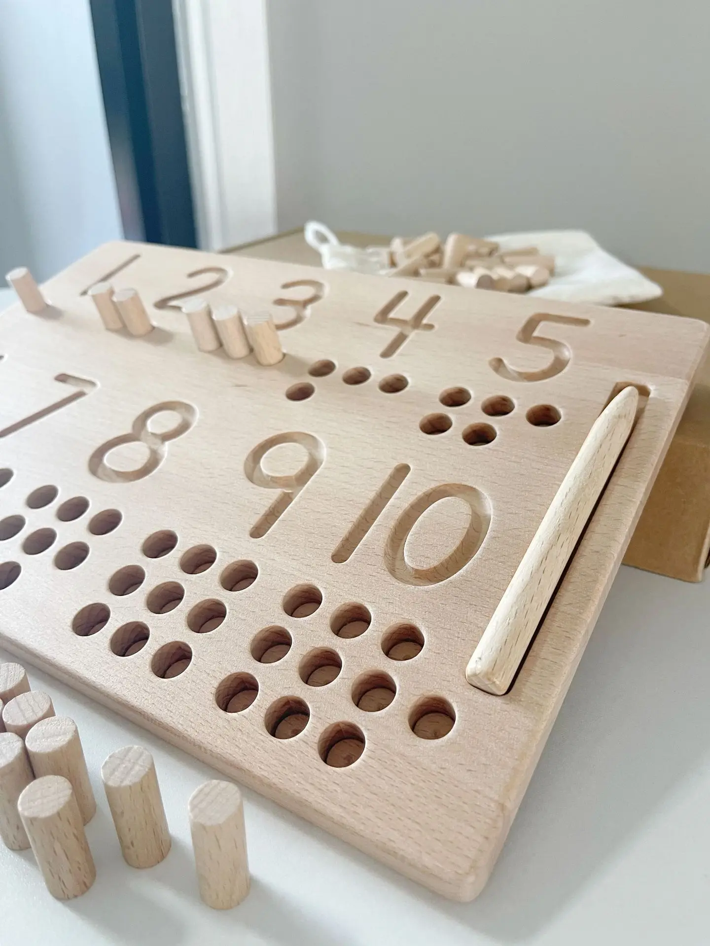 Montessori Wooden Number Tracing & Counting Board Sorting Toy,Math ...
