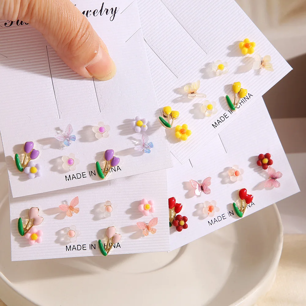 8pcs/set Cute Colorful Butterfly Tulip Flower Earrings