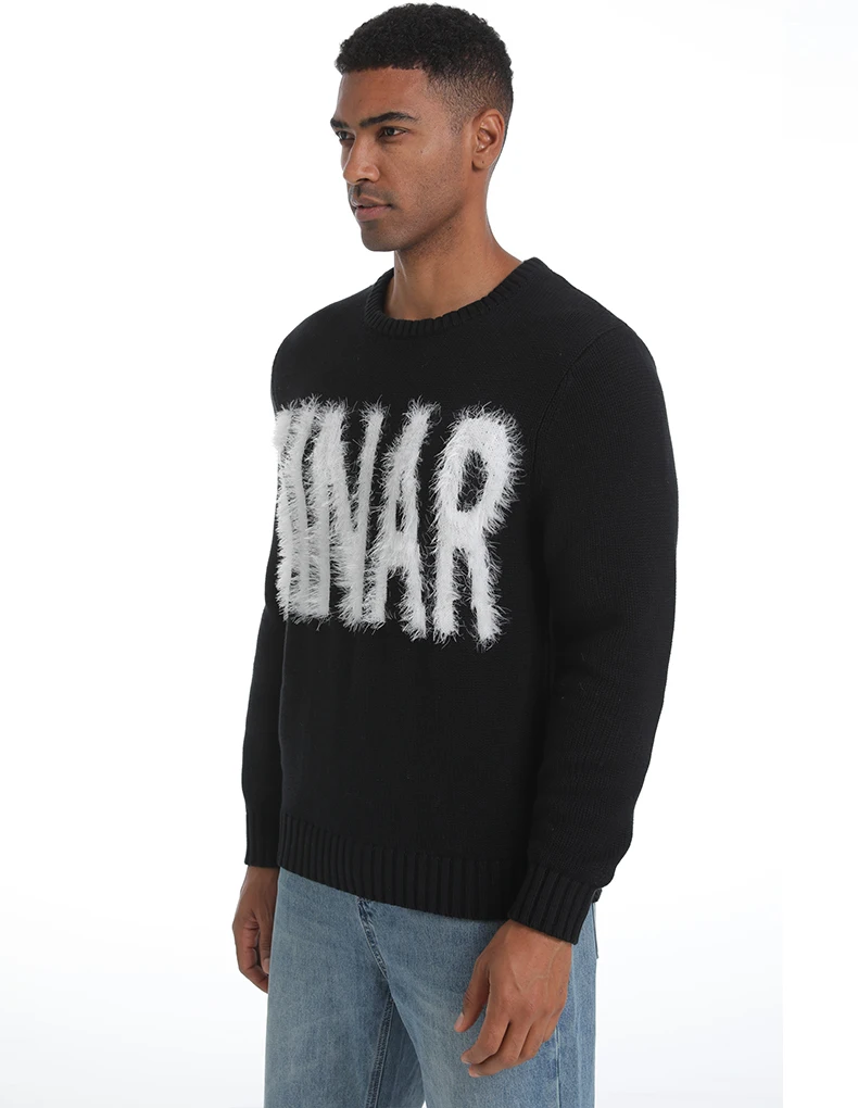 Custom Logo Oem & Odm Men Sweater Pullover Jacquard Knitwear Winter Crew Neck Cotton Knitted ...
