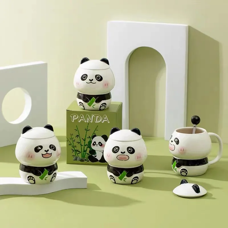 Cute Panda Ceramic Mug With Lid & Spoon - Eco-friendly Coffee Cup Oem