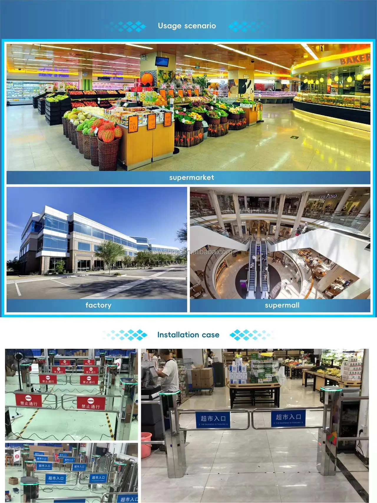 Electrical Sensor Supermarket Entrance System Gate Swing Gate with ...