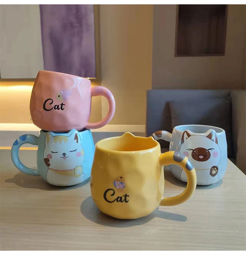 Cute Ceramic Cat Mug Cartoon Animal Coffee Mug Cat Lovers Ceramic Cup ...