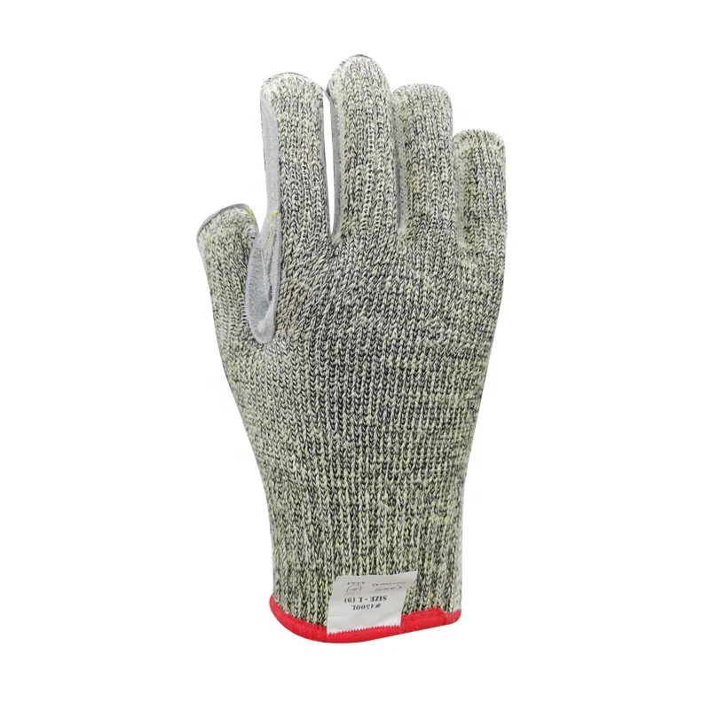 Ansi A5 Cut Resistant Aramid Steel Knit Glove With Leather Palm Safety ...