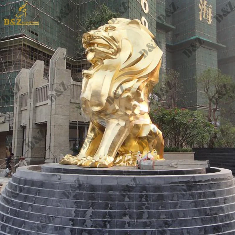Life Size Golden Metal Steel Lion Statue An Docile Stainless Steel Lion ...