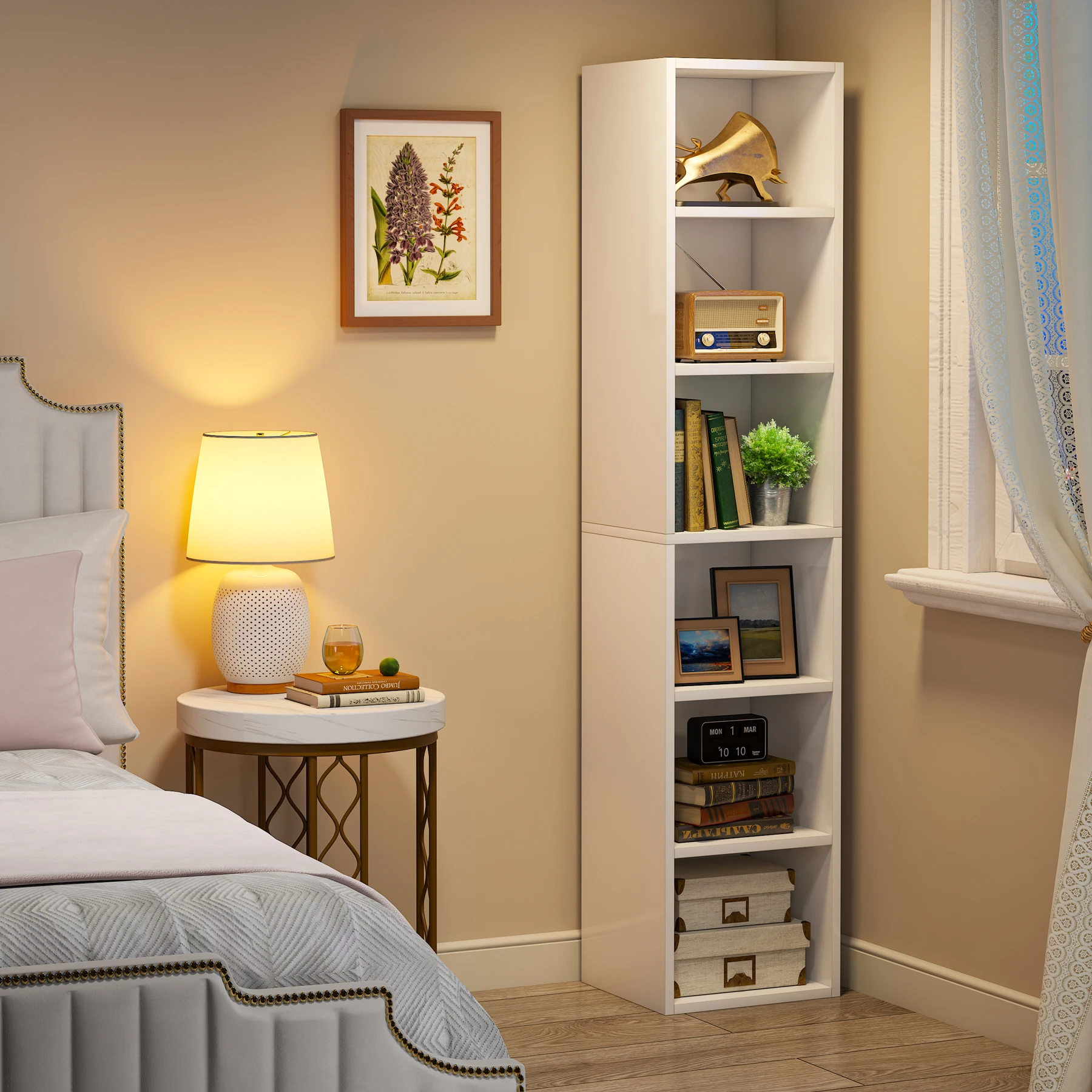 Tribesigns Modern White Corner Bookcase European Wooden 6 Cubes ...