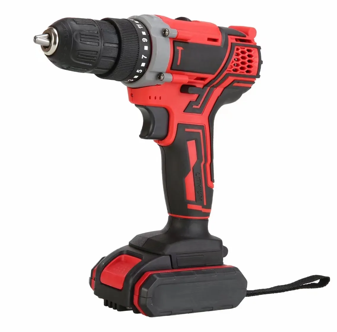 Factory Direct Sales Red Rubber Coated Lithium Electric Drill Brushless ...