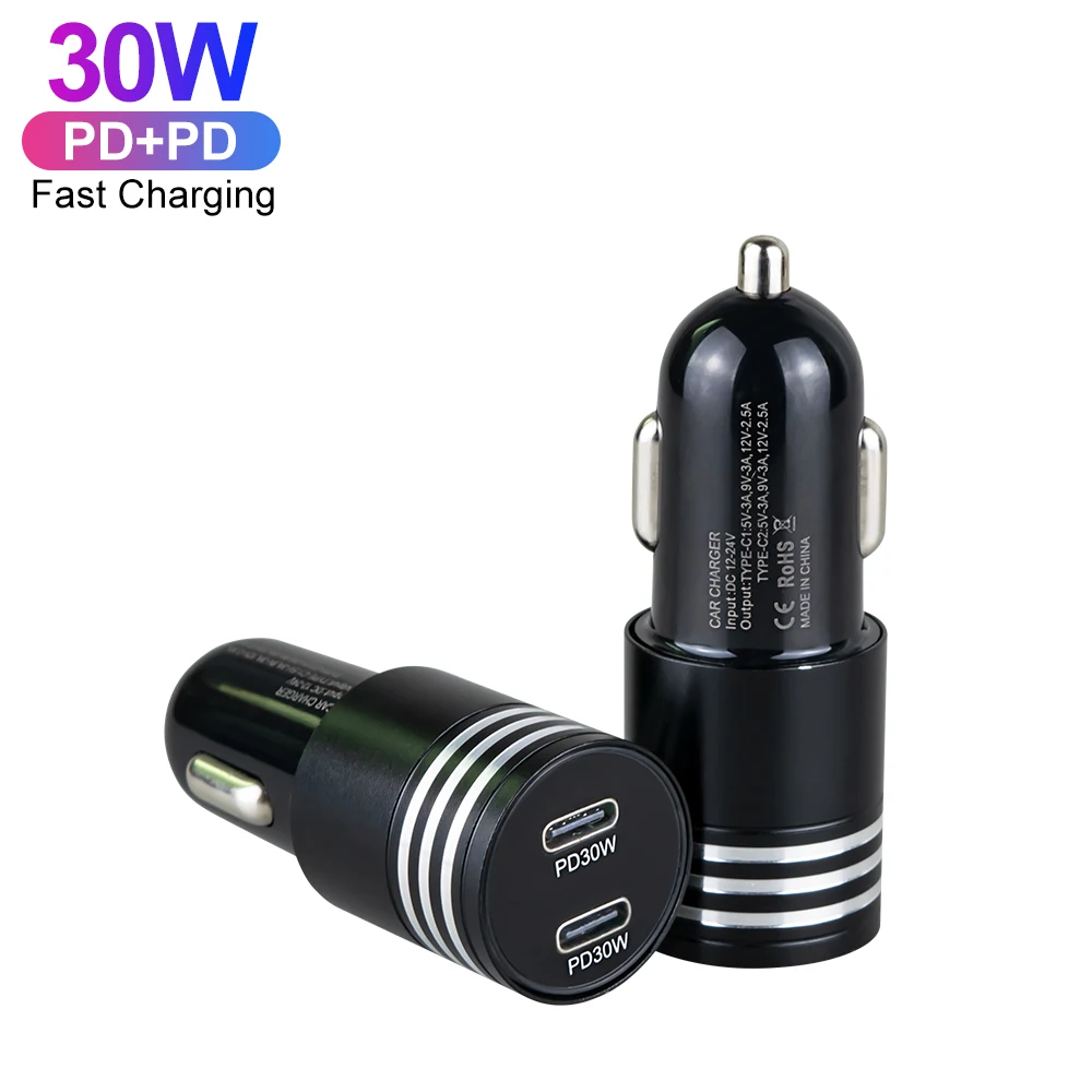 Dual Port 30W Type C Car Charger Fast Charging PD 30W USB C Car Phone ...
