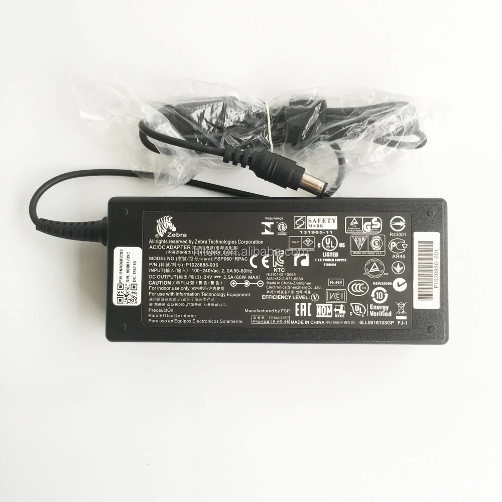 Genuine 24V 2.5A AC Power Supply Adapter for Zebra GT800, 60W Charger ...