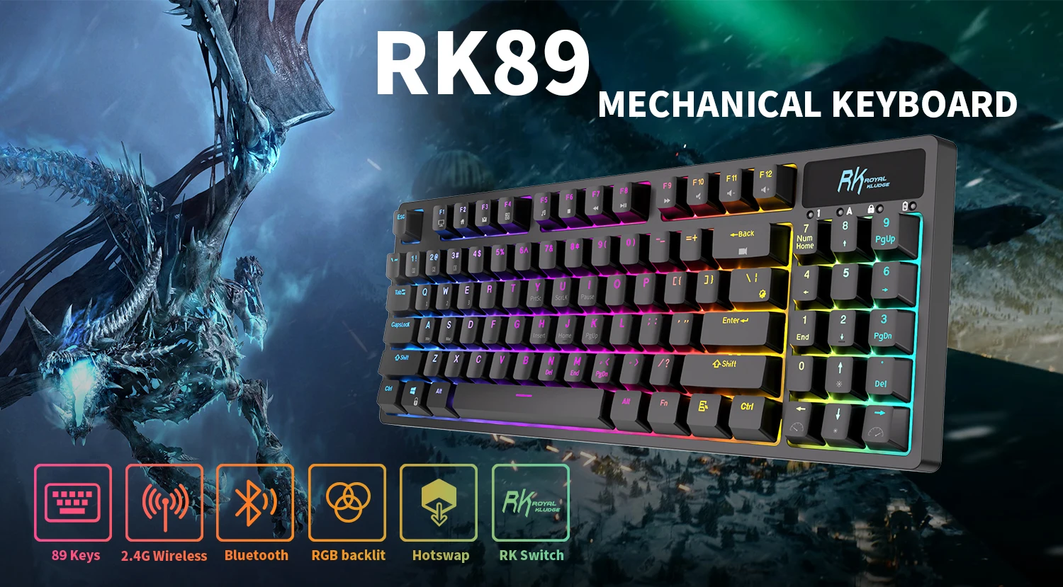 Royal Kludge Rk89 Small Rgb Tkl Mechanical Keyboard Compact Design Led ...