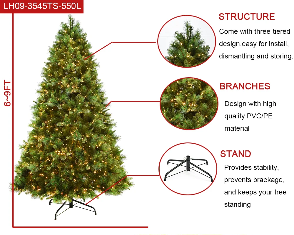 6ft 7ft 8ft 9ft Pe Pvc & Hard Needle With Warm Lights Beautiful ...