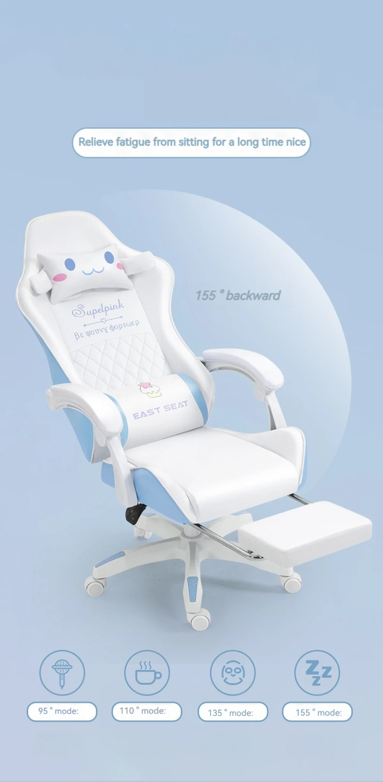 High Quality Custom Anime Leather Ergonomic Recliner Cute Blue Pink ...