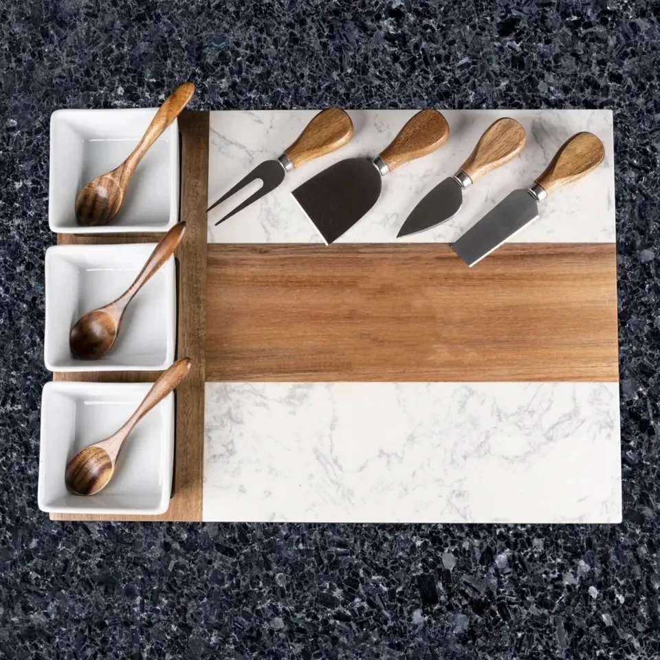 Acacia Wood And Marble Charcuterie Cheese Board Cutting Serving Board ...