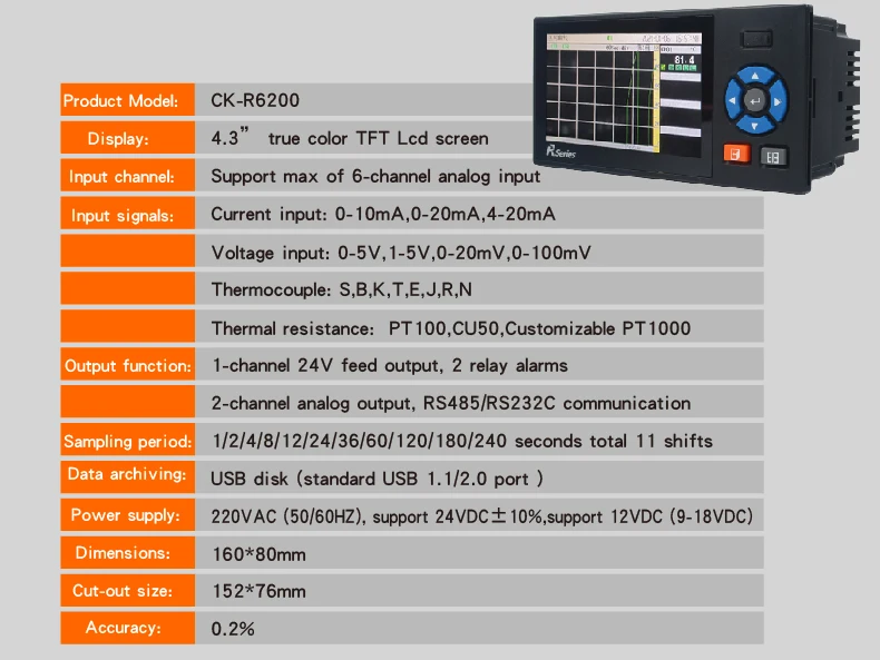 4-20ma Multi Signal Channel Pt100 Pressure Temperature Data Logger ...