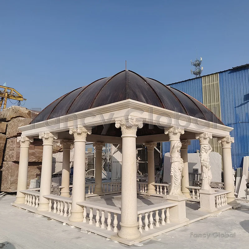 Square Greek Marble Garden Gazebo Large Outdoor With Corridor - Buy ...