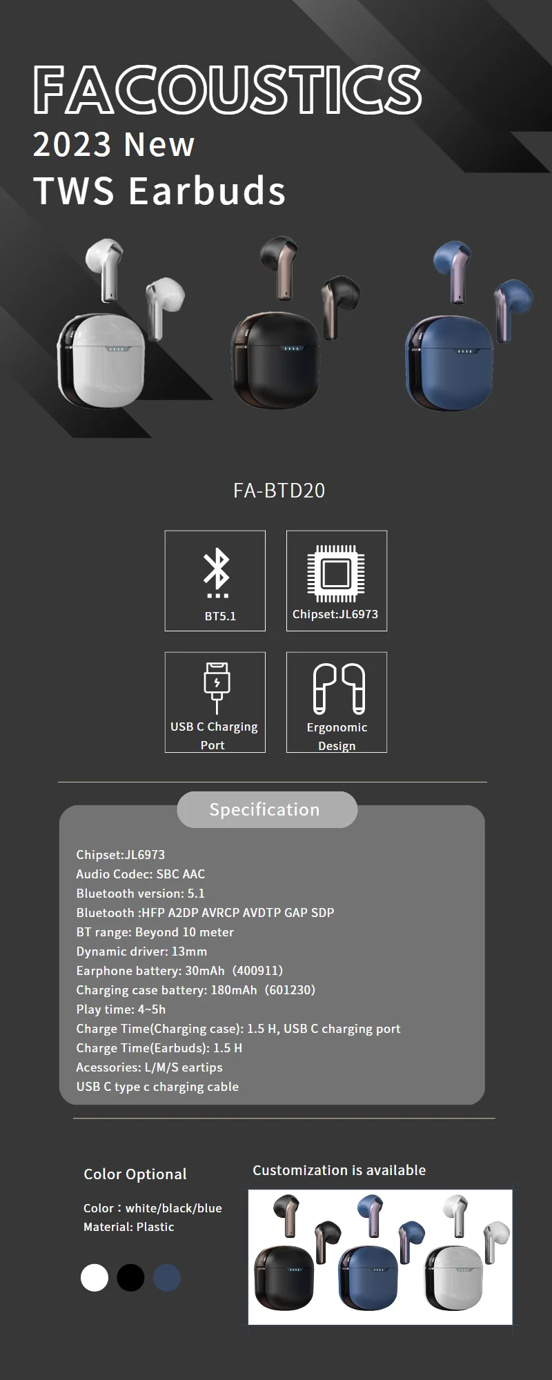 Wireless Earbuds, TWS BT 5.2 Earbuds, Sport Headphones Patent Design ...