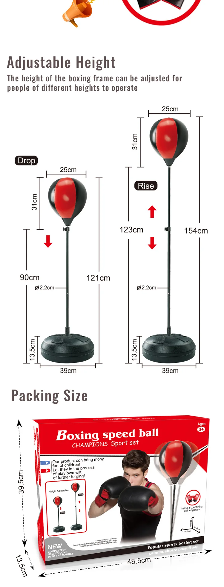 154cm Tall Height Adjustable Free Standing Boxing Stand Children ...