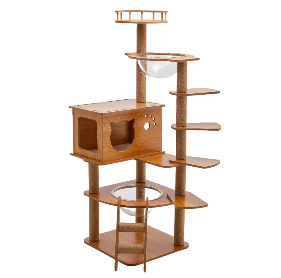 Wholesale Muti-level Cat Furniture Wood Scartcher House Capsule Cat ...