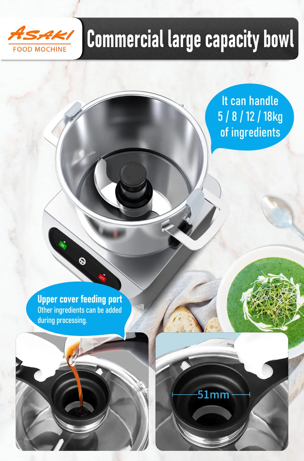 Asaki Manufacturer Electric Commercial Stainless Steel Multi-functional ...