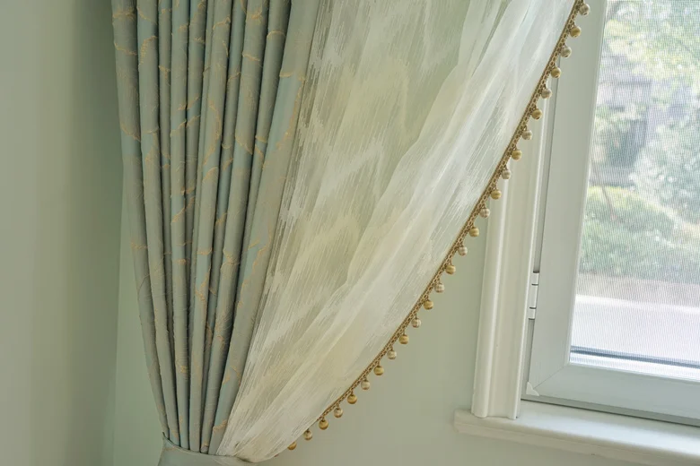 Custom Elegant Leaves Jacquard Drapery Beige Embroidery Curtain Golden ...