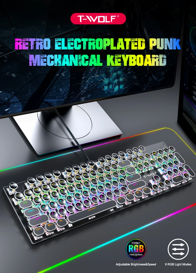 TWOLF Gaming Keyboard - Backlit, Mechanical, and Programmable