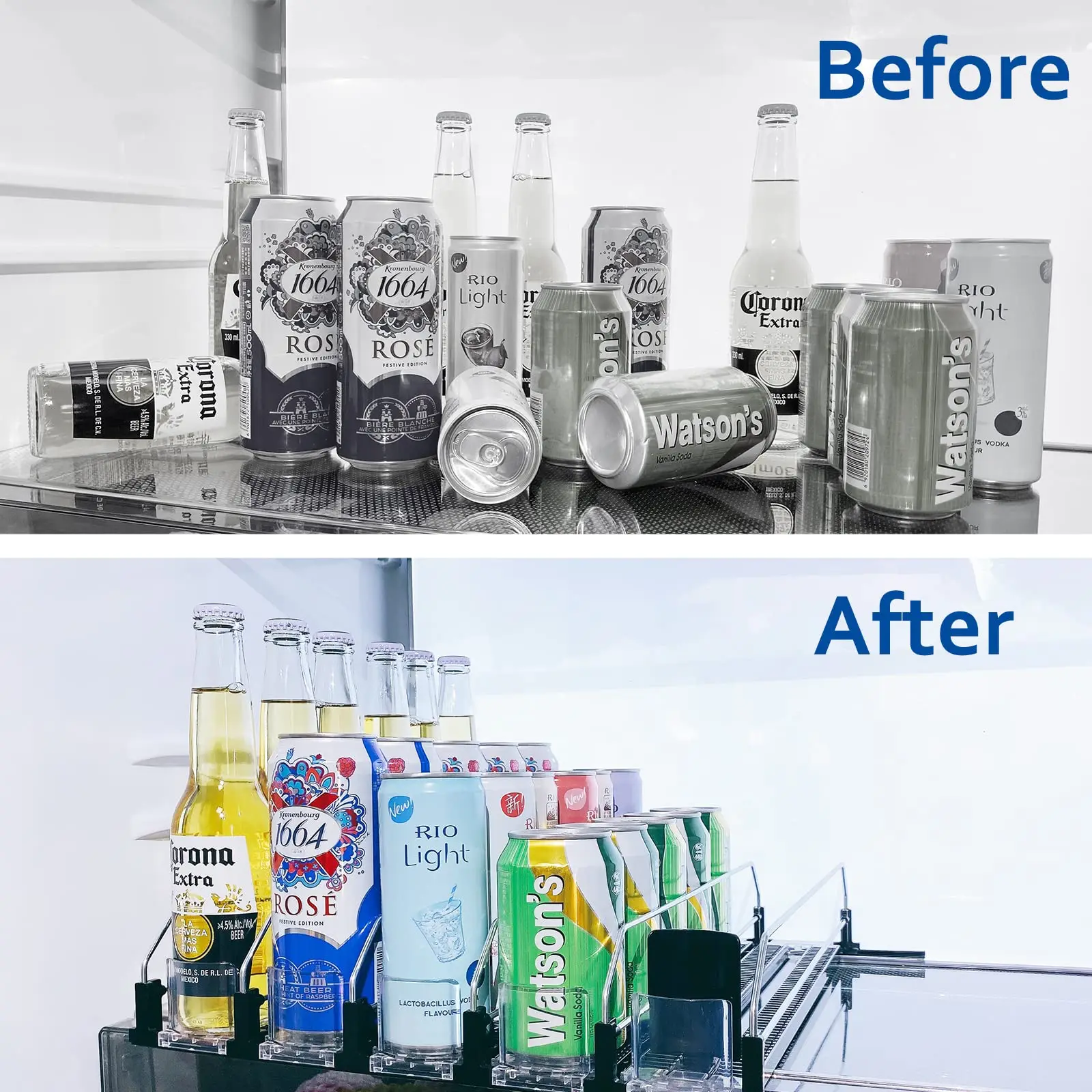 15 Lane Pusher Glide Drink Bottle Organizer Adjustable Beverage Spring ...