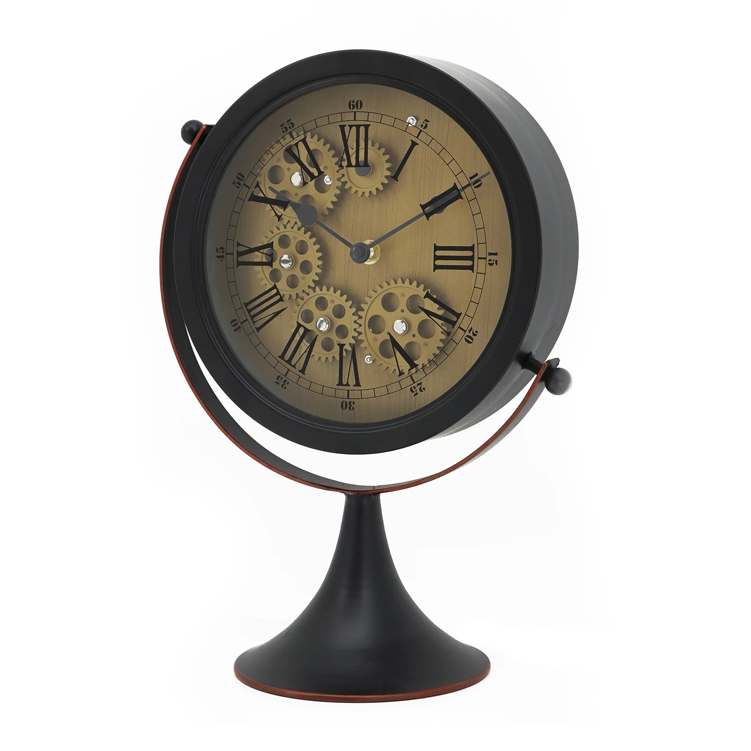 Retro American Style Metal Gear Desk Clock Rotating Analog Old Table ...