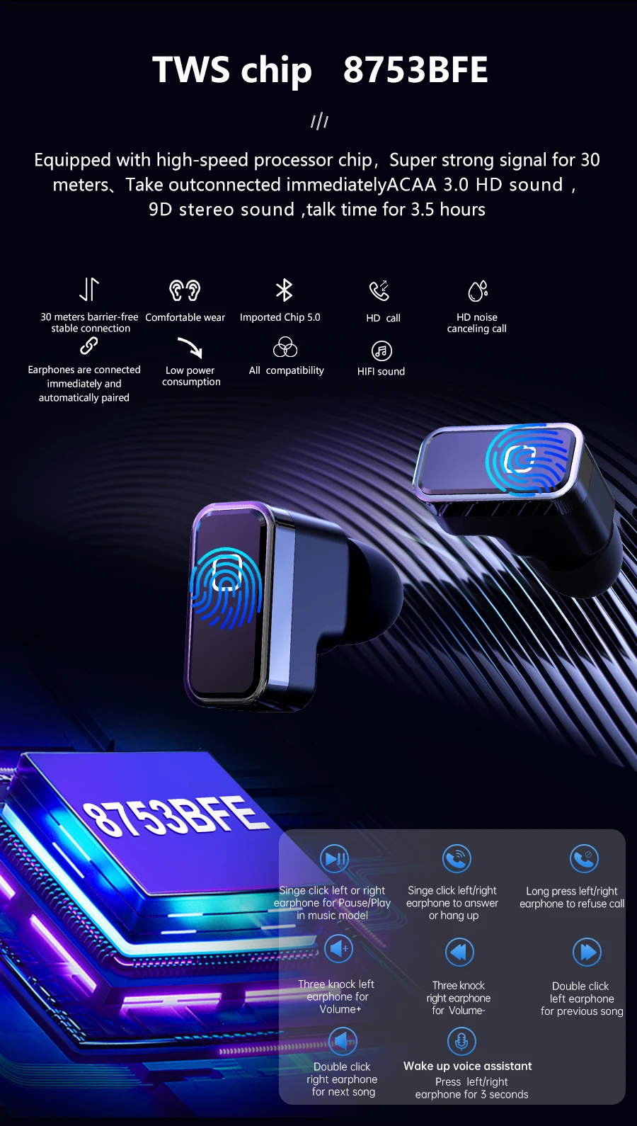 2023 New Arrival Headset Watch 3 In1 T93 Smart Watch Tws 1.96 "large Screen 400mah 4gb Memory ...