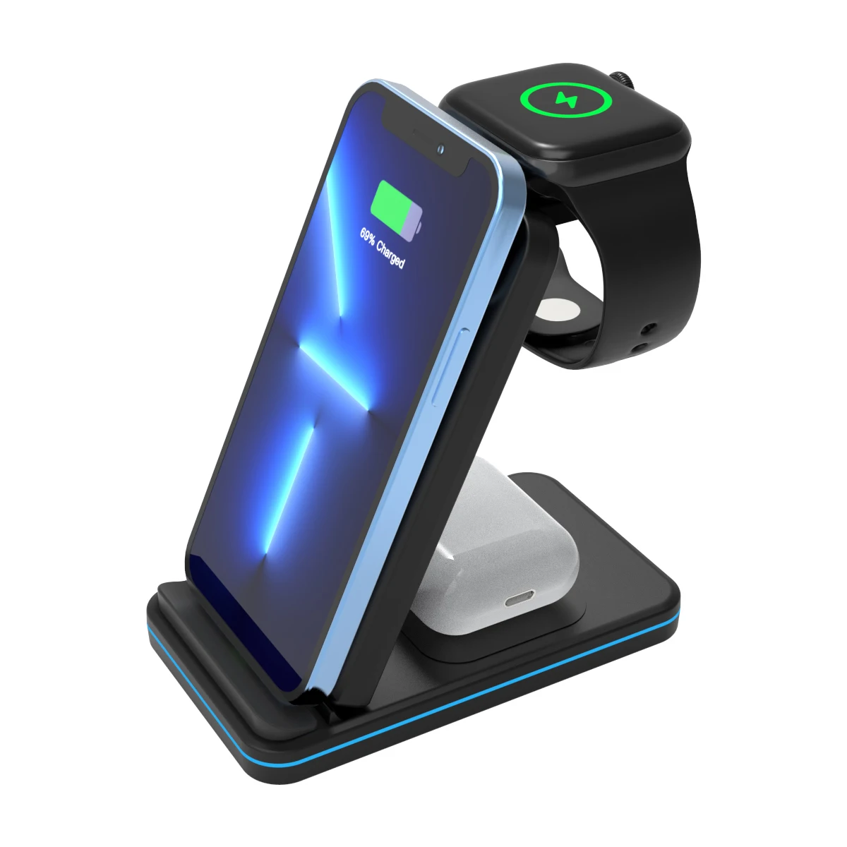 Portable Foldable Qi 15w Fast 3 In 1 Wireless Charger Stand ...