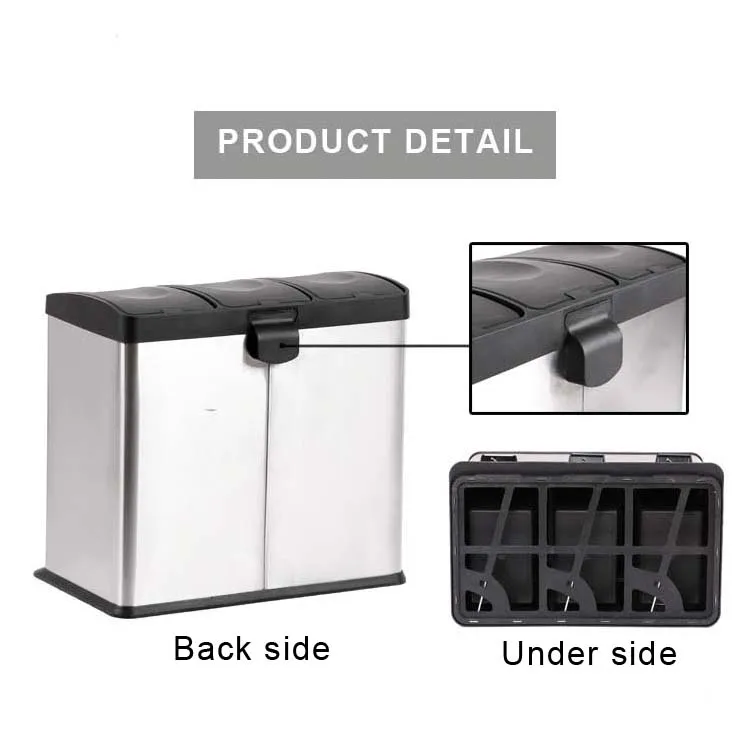 36L Stainless Steel 3 Compartment Recycle Bin - Sustainable