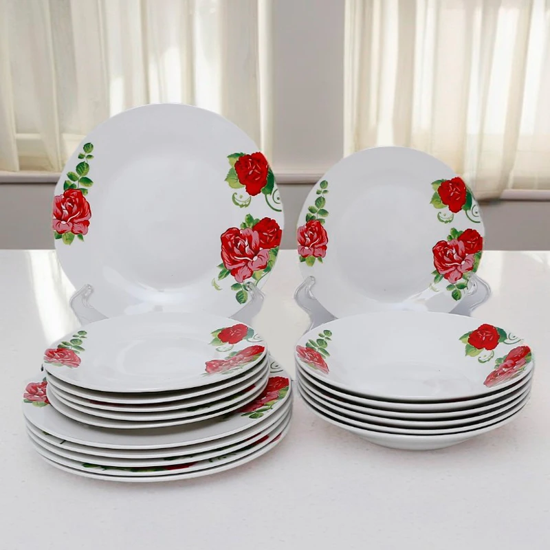 18 Pieces Porcelain Dinnerware Set Ceramic Fine Porcelain Square Dinner ...