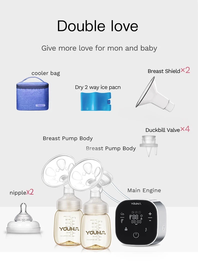 Youha Portable Duckbill Valve Double Electric Breast Milk Pump Machine ...