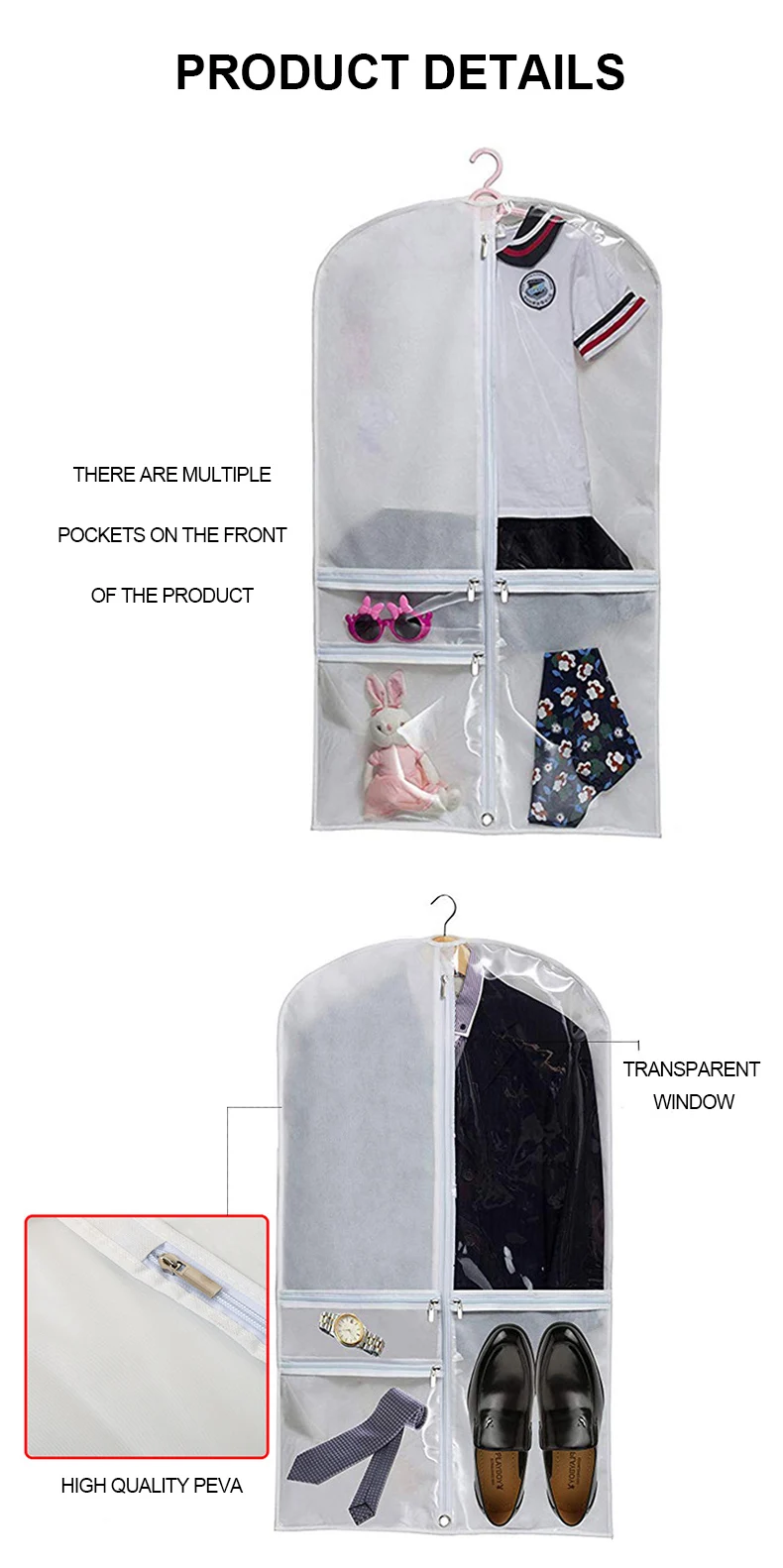 Dance Costume Bags Foldable Garment Bags With 3 Zipper PVC Pockets for ...