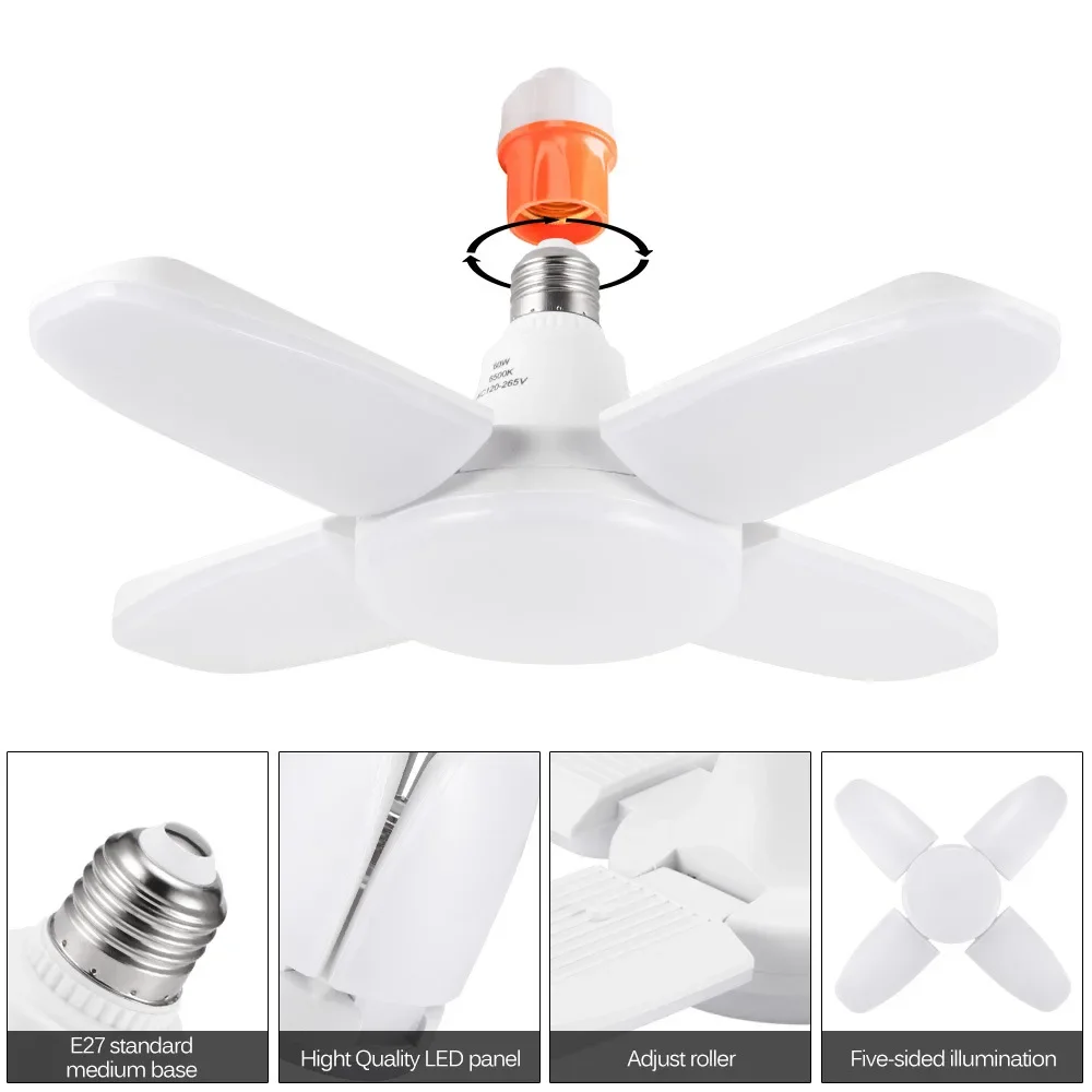 E27 Led Bulb Fan Blade Lamp Ac85-265v 28w Foldable Led Light Bulb ...