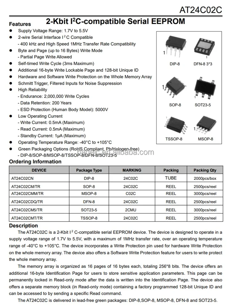 At24c02cn 24c02 At24c02 At24c02n Ft24c02a-ksr-t2k 256 X 8 Sop8 Sot23 ...