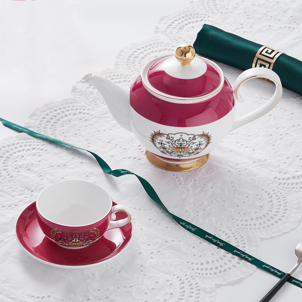 Pito Classical Red Decal Modern Bone China Tea Set English Afternoon ...