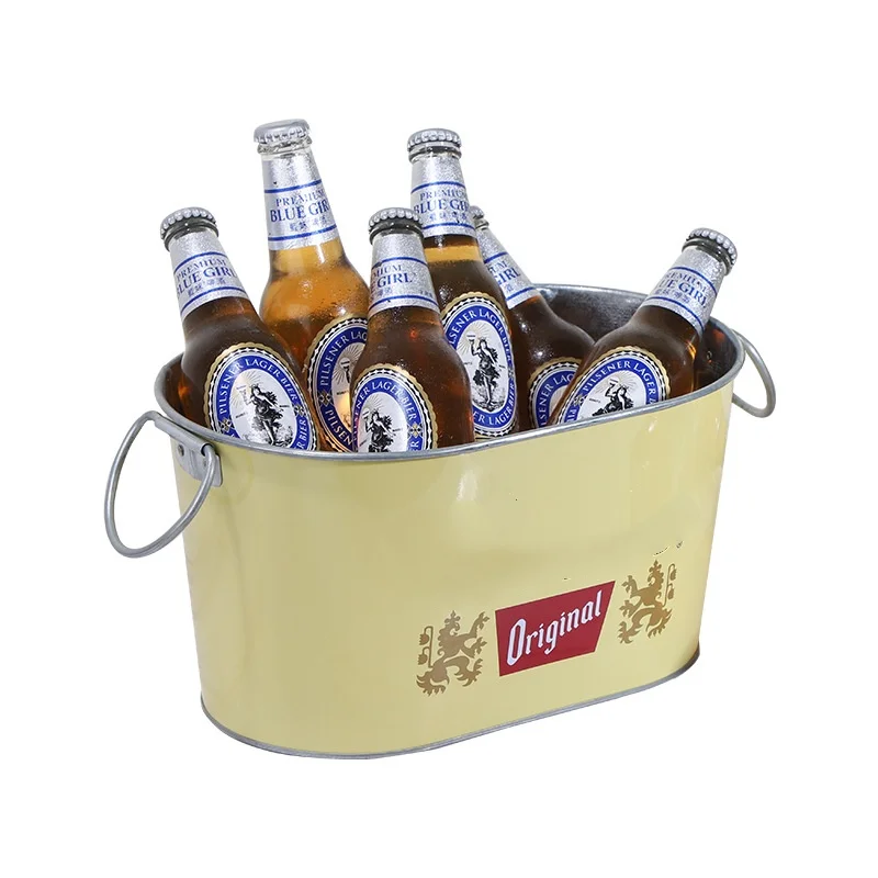 Custom Logo 5l Round Galvanized Metal Ice Bucket Tin Pail For 6 Bottles ...
