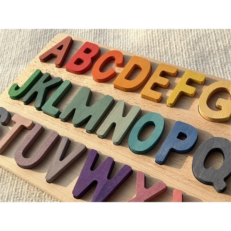 Rainbow Alphabet Puzzle Educational Wooden Toys Number Board for Kids ...