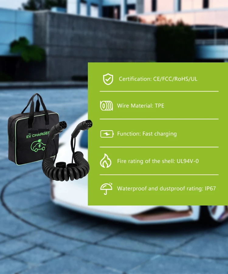 16a/32a Sae J1772 Ev Plug Type 1 To Type 2 Ev Coiled Cable Ev Charging ...