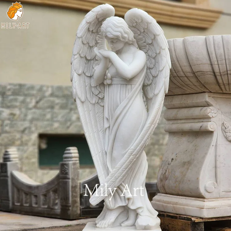 Life Size Marble Carved Big Wings Marble Sad Angel Cemetery Tombstone ...