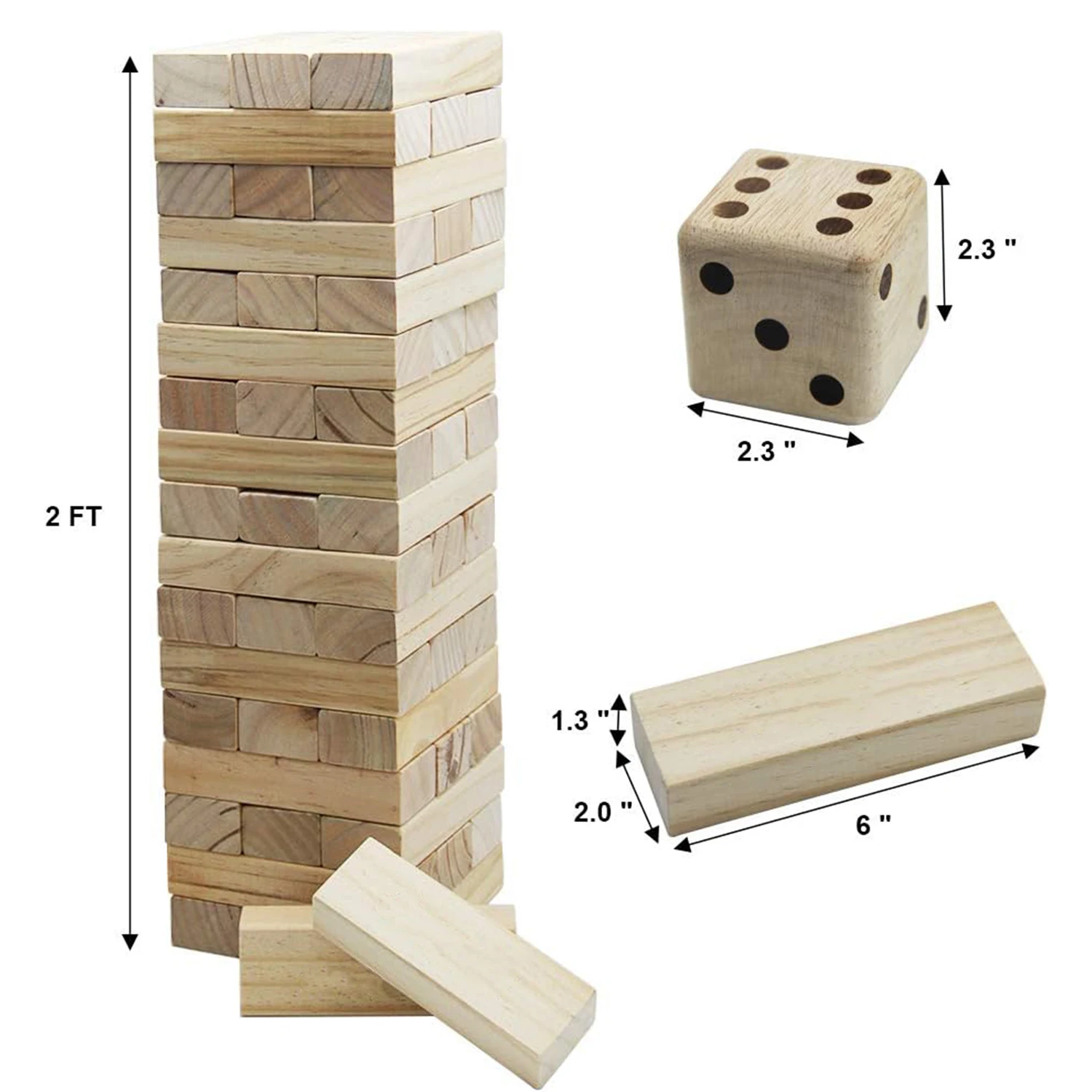 54 Pieces Giant Tumble Tower Blocks Game With 1 Dice Set Canvas Bag ...