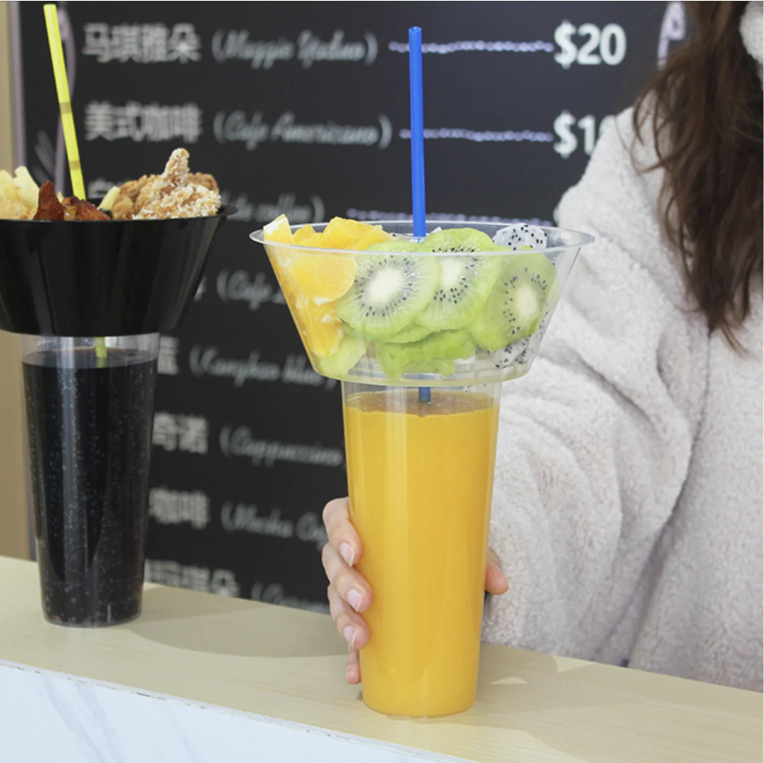 Disposable Hotpot Snack Milk Tea Cups - 2 in 1 Plastic